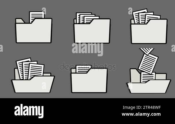 animation of folder icons and printed pages, loop and alpha channel ...