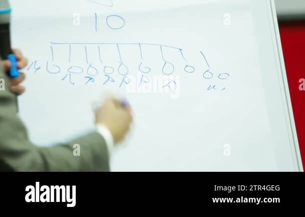 Lecturer drawing a scheme on a board during a seminar. Drawing a scheme ...