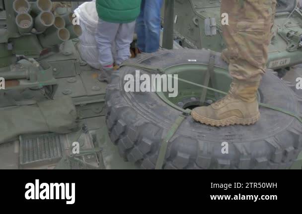 Kids Are Getting Into Cabin of Panzer Nato Operation in Opole Poland ...