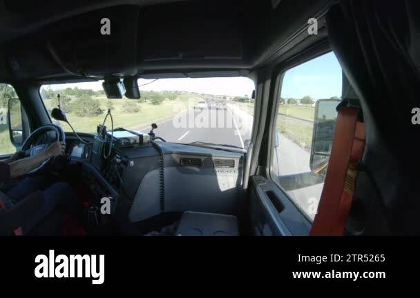 Semi-Truck Interior Time Lapse Highway Driving. Camera angle is from ...
