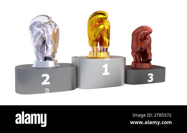 Boxing Podium with Gold Silver and Bronze Trophy in Infinite Rotation ...