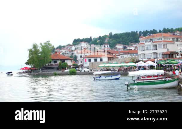 OHRID, MACEDONIA, JUNE 2015: Beautiful seaside view of Ohrid town from ...