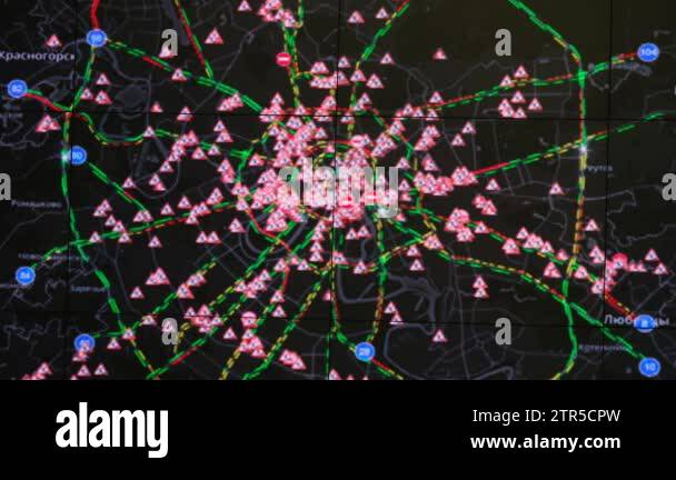 Interactive map in the traffic monitoring center shows statistics Stock ...