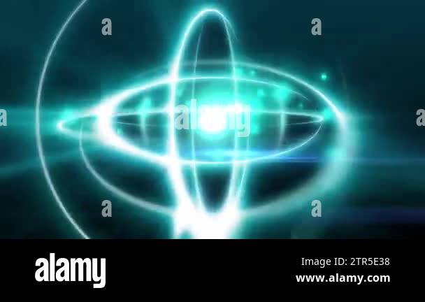 Abstract atomic animation sphere shape light atom with nucleus proton ...