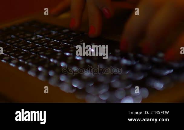 Fingers Taping Keyboard Screen at Night, Late Work Computer Close, slow ...