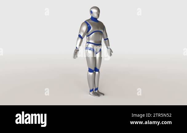 3D model of humanoid robot made of metalic plastic on a white ...
