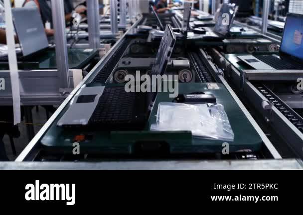 Conveyor Belt On the Assembly Line of a Computer Factory. Full HD Stock ...
