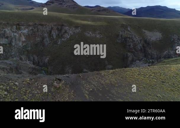 Covunco valley at Domuyo volcano surroundings. Aerial drone scene at ...