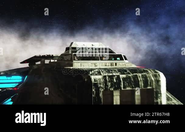 Futuristic space ship in space. Earth planet wonderfull view. realistic ...