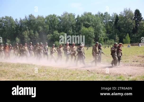soldiers of Soviet army marching on road Stock Video Footage - Alamy