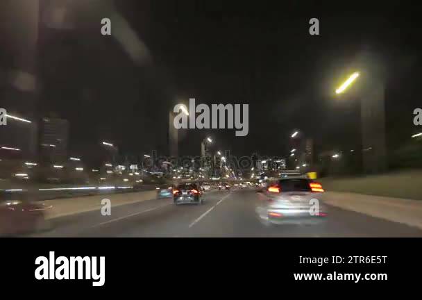 Driving at Full Speed to Downtown Chicago at Night. Road rage camera ...