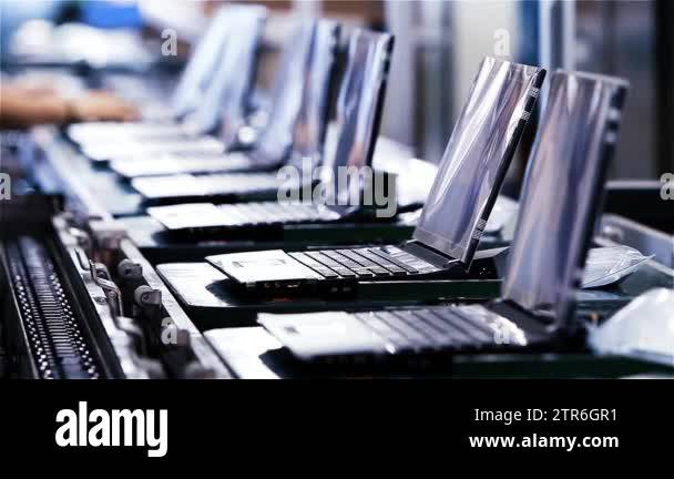 Conveyor Belt On the Assembly Line of a Computer Factory. Full HD Stock ...