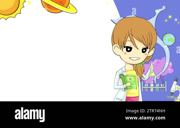 Cartoon animation background template of woman scientist experimenting ...