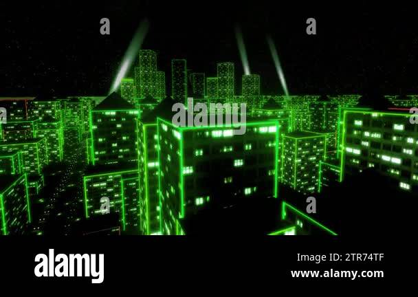Neon city fly over urban skyscraper glow computer tron matrix 4k Stock Video Footage - Alamy