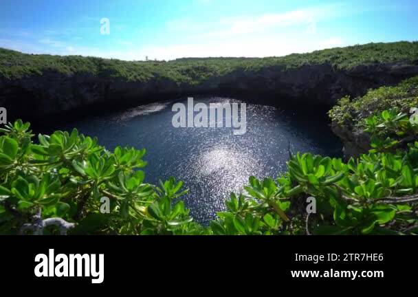 Okinawa,Japan-July 7, 2018: Tori ike is a blue hole at Shimoji island ...
