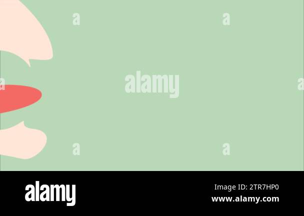 closeup side view of open mouth and tongue with flying saliva, shout or ...