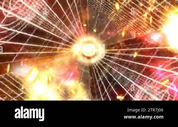 Seamless animation of colorful cosmic tunnel path with glowing star light and space warp zone ...