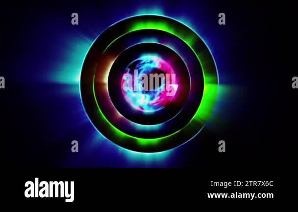 Multicolored Concentric Circles With Abstract Sphere In Center Seamless Loop 3d Motion