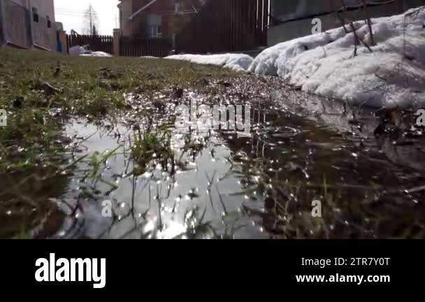 Spring landscape, the last snow in secluded places. Footage. Bright sun ...