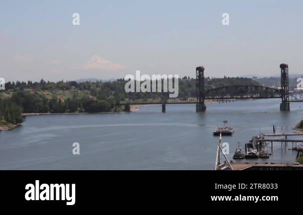 Industrial Shipyard with Steel Bridge Portland Oregon in Swan Island ...