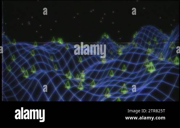 Retro video game VHS tape 3d landscape vector arcade wireframe terrain ...