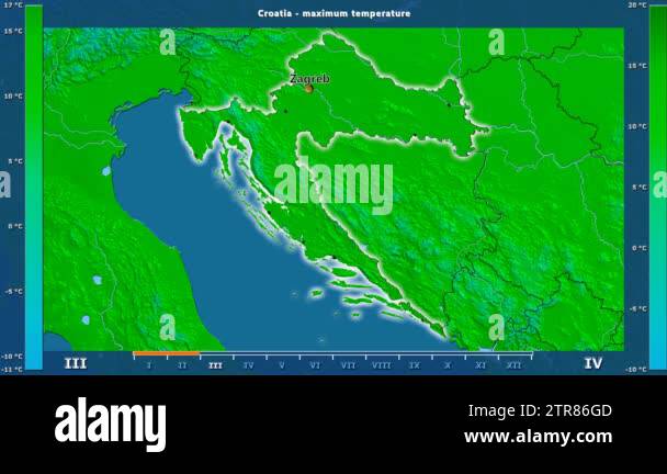Maximum temperature by month in the Croatia area with animated legend ...