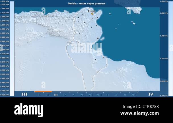 Water vapor pressure by month in the Tunisia area with animated legend ...