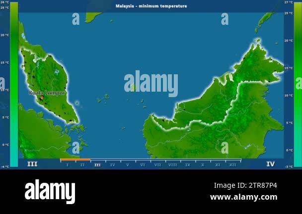 Minimum temperature by month in the Malaysia area with animated legend ...