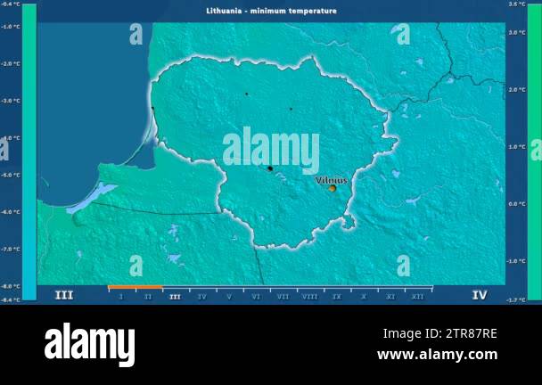 Minimum temperature by month in the Lithuania area with animated legend ...