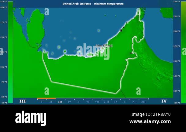 Minimum temperature by month in the United Arab Emirates area with ...