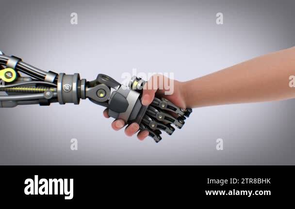 Handshake with robot in 4K resolution, 3d animation with alpha matte ...