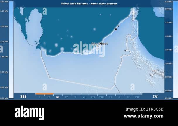 Water vapor pressure by month in the United Arab Emirates area with ...