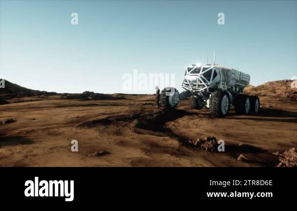 Astronaut and rover on alien planet. Martian on mars. Sci -fi concept ...