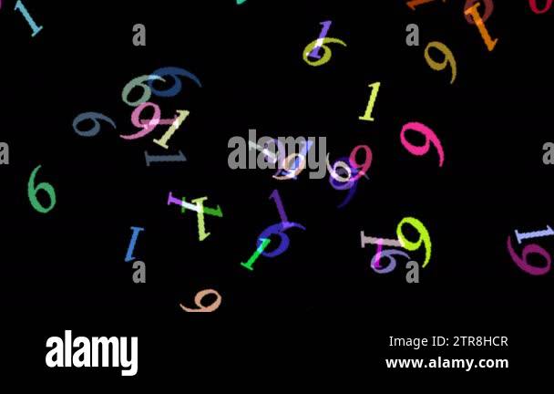 Animated computer screen saver with moving colored symbols digits on a ...