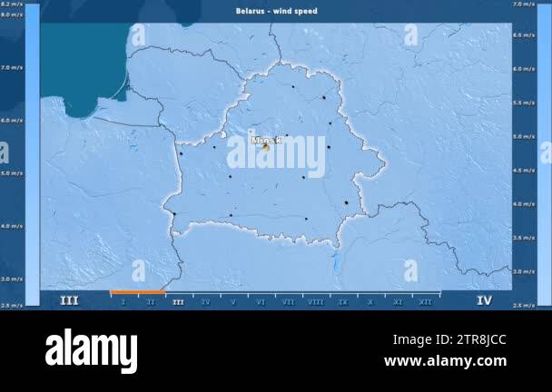 Wind speed by month in the Belarus area with animated legend - English ...