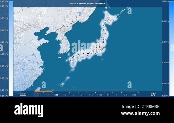 Water vapor pressure by month in the Japan area with animated legend ...
