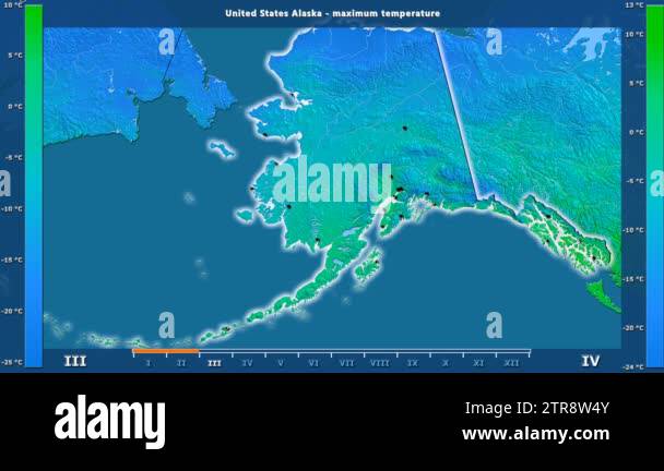 Maximum temperature by month in the United States Alaska area with ...