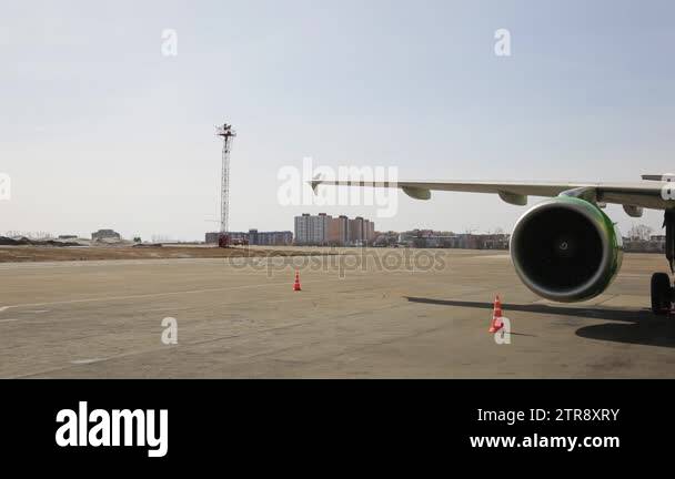 Turbojet 4-bladed engine of Russian passenger aircraft Stock Video ...