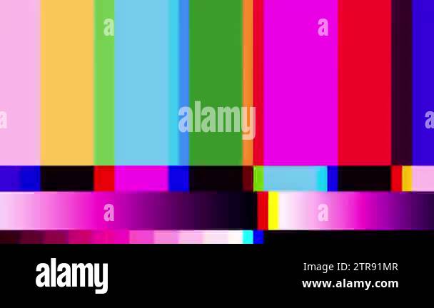 television test patterns and colour bars with glitch interference and ...