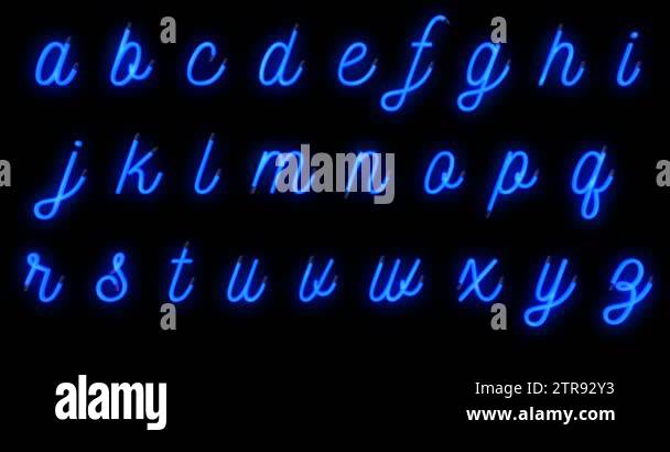 turn on turn off, seamless loop ready, neon font blue alphabet letters ...