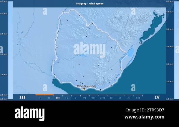 Wind speed by month in the Uruguay area with animated legend - English ...