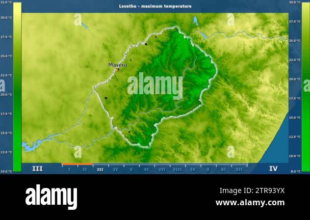 Maximum temperature by month in the Lesotho area with animated legend ...