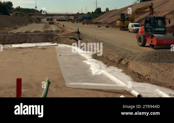 Modern technology materials and machines used in new highway road ...