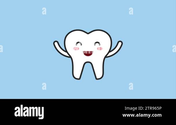 happy tooth waving hands cartoon character hygiene dental Stock Video ...