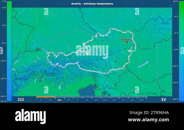 Minimum temperature by month in the Austria area with animated legend ...