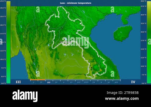 Minimum temperature by month in the Laos area with animated legend ...