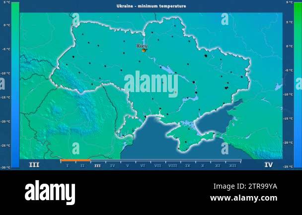 Minimum temperature by month in the Ukraine area with animated legend ...