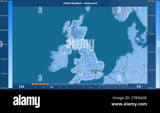 Wind speed by month in the United Kingdom area with animated legend ...