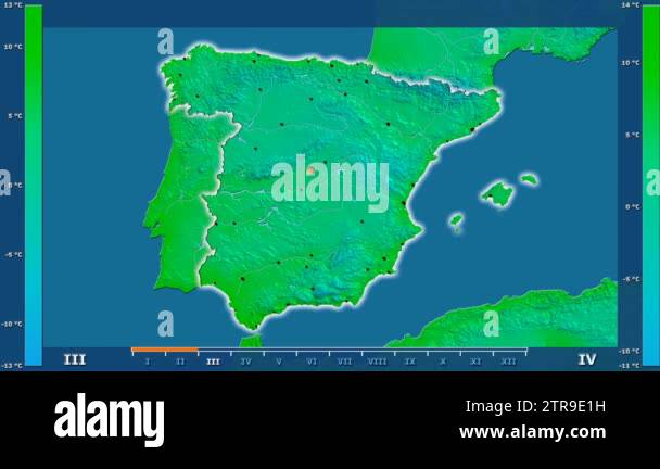 Minimum temperature by month in the Spain area with animated legend ...