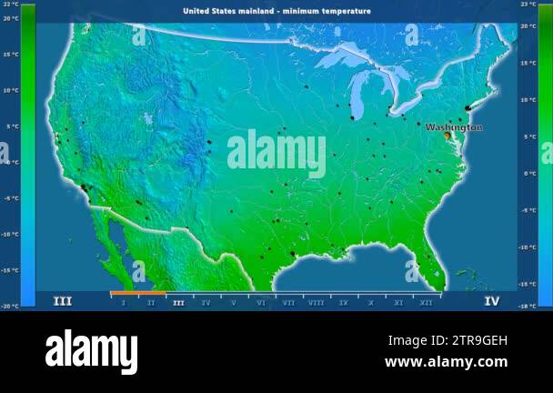 Minimum temperature by month in the United States Mainland area with ...